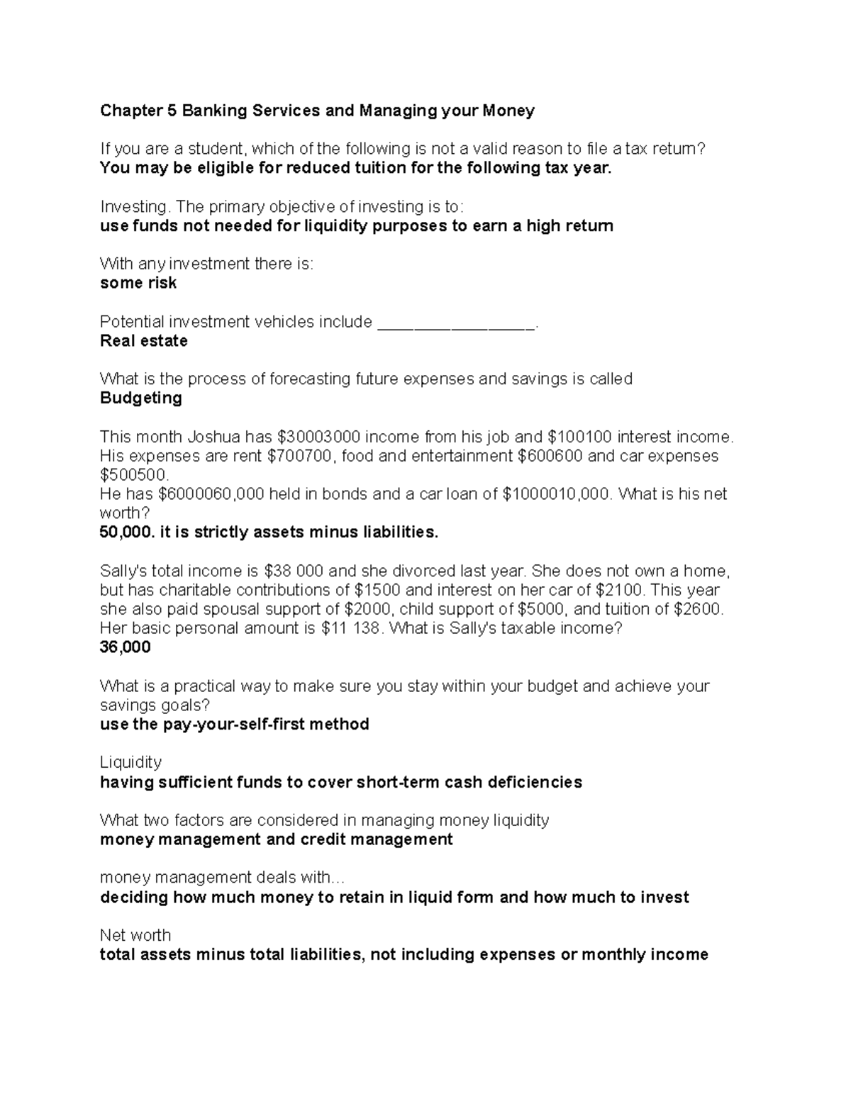 Chapter 5 Banking Services and Managing your Money - Investing. The primary objective of ...