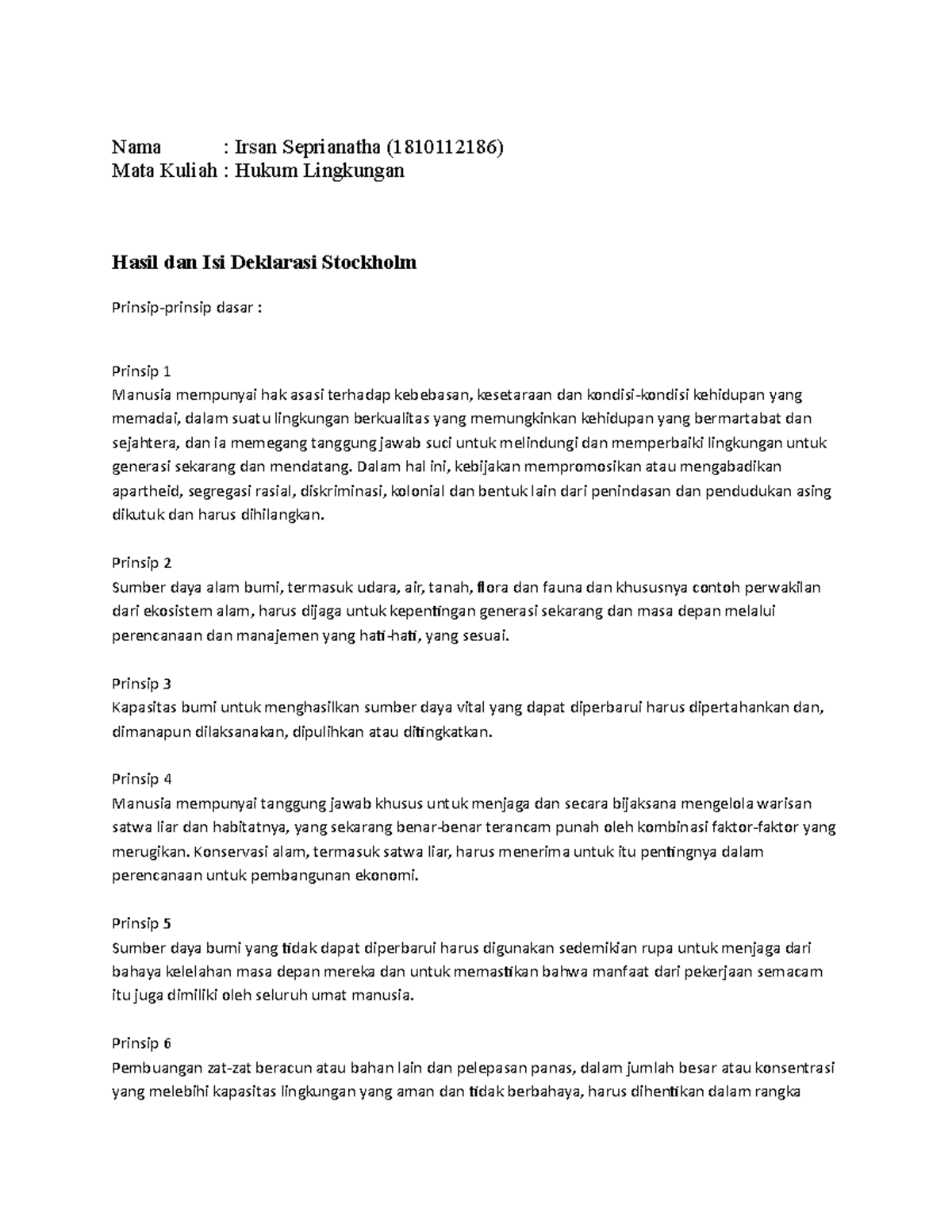 Hukum Linkungan - jkjkh - Nama : Irsan Seprianatha (1810112186) Mata ...