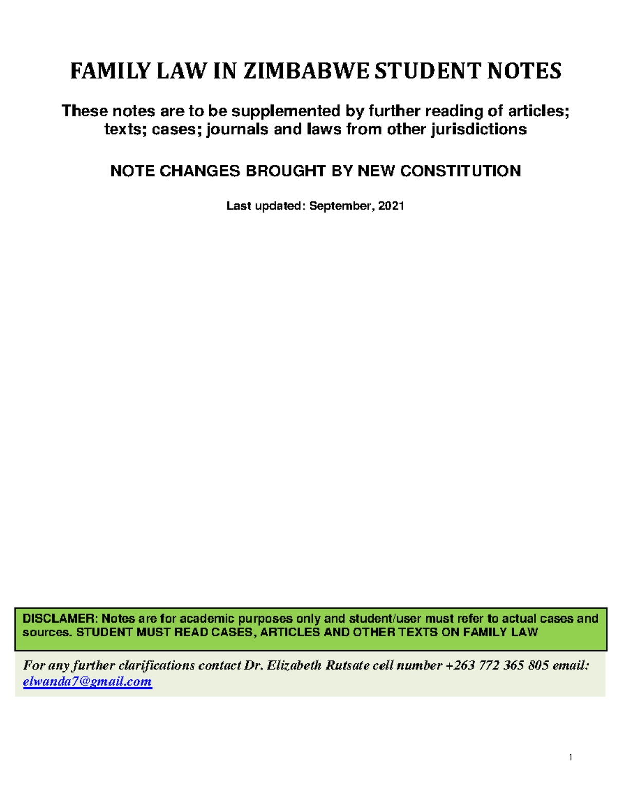 2022 Family law study guide-1 - FAMILY LAW IN ZIMBABWE STUDENT NOTES ...