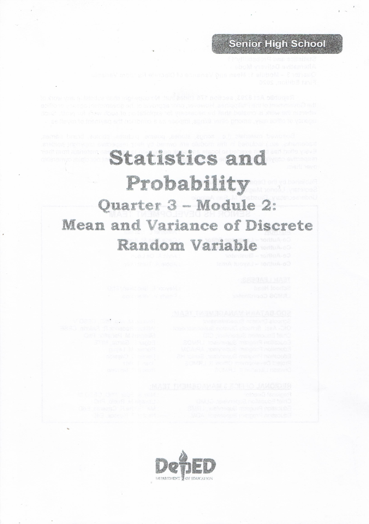 Stat-module 2 - Nothing - Junior High School - Studocu