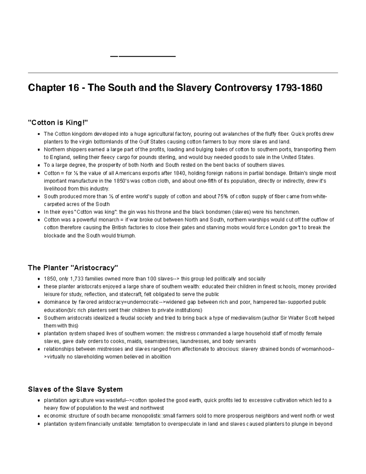 Chapter 16 The South And The Slavery Controversy 1793 1860 Quick