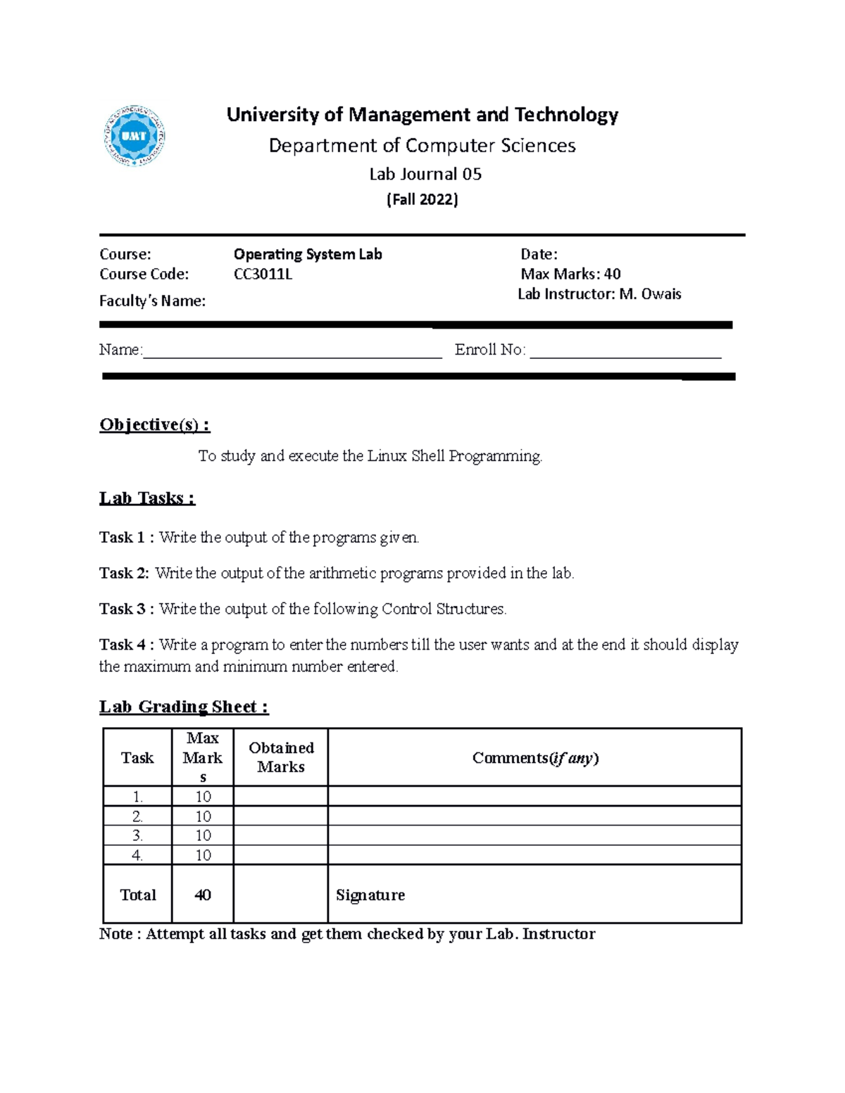 OS Lab 5 - Lecture Notes - University of Management and Technology ...