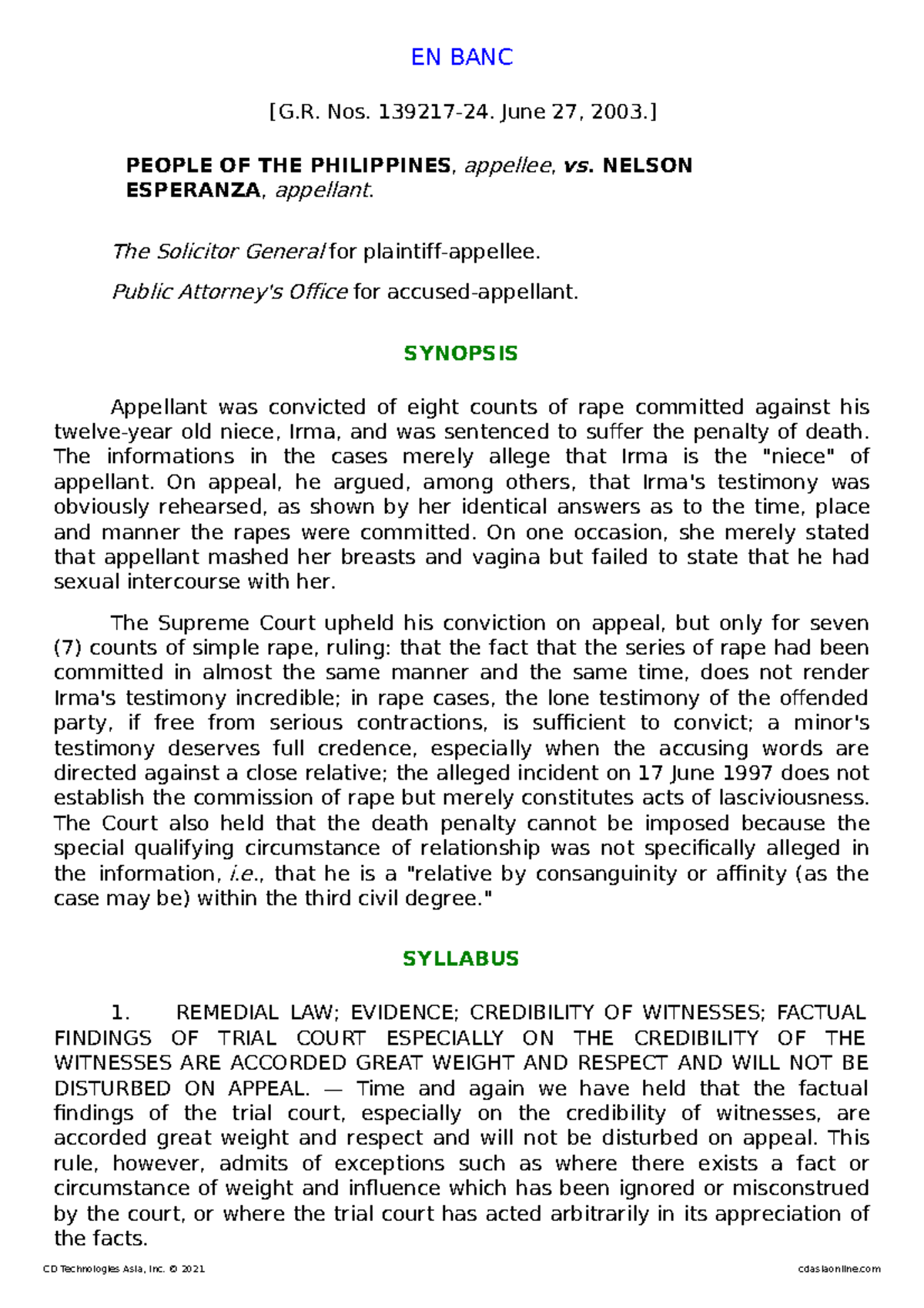 People-vs.-Esperanza-GR-139217 - EN BANC [G. Nos. 139217-24. June 27 ...