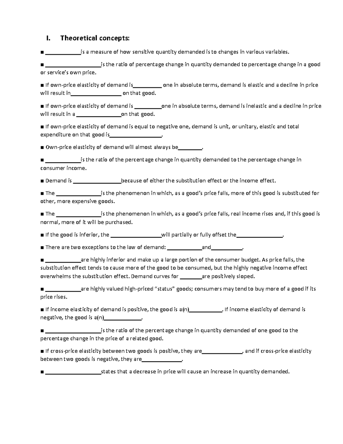 Microeconomics Practice Problems w Sol (Midterm) - I. Theoretical ...