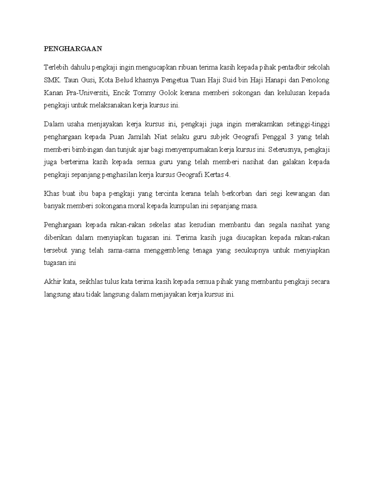 Contoh kk geo sem3 - Please study; - PENGHARGAAN Terlebih dahulu ...