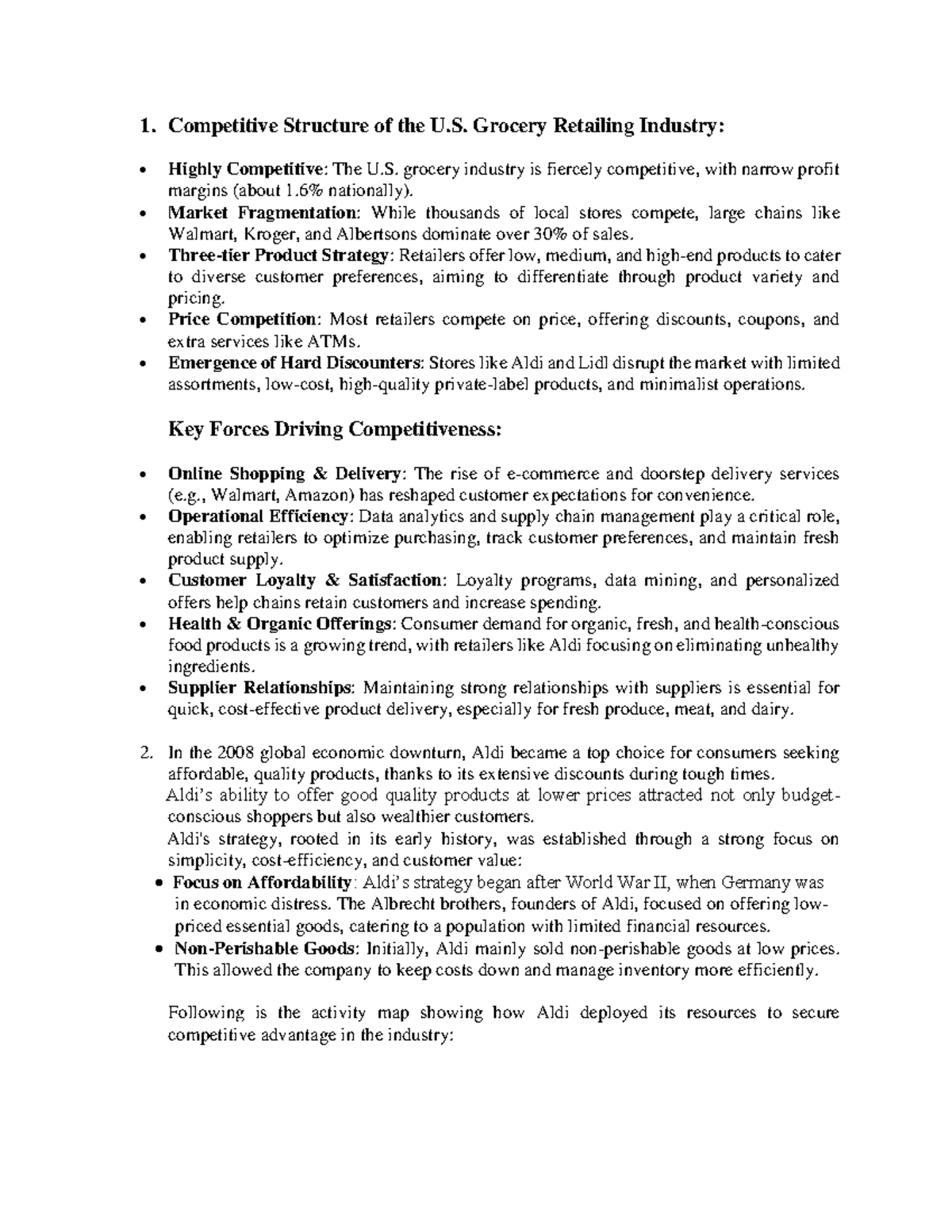 Assignment Aldi - Aldi case - 1. Competitive Structure of the U ...