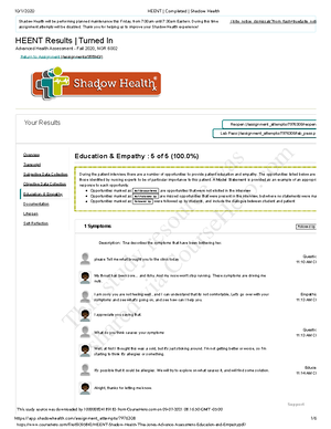 HEENT Assessment Results and Symptoms - Studocu