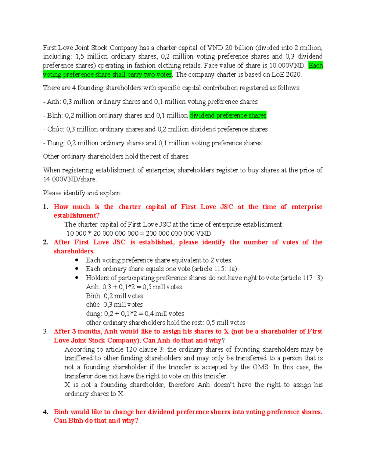 Exercise 4 - JSC 1 - 2021 - fdff - First Love Joint Stock Company has a ...