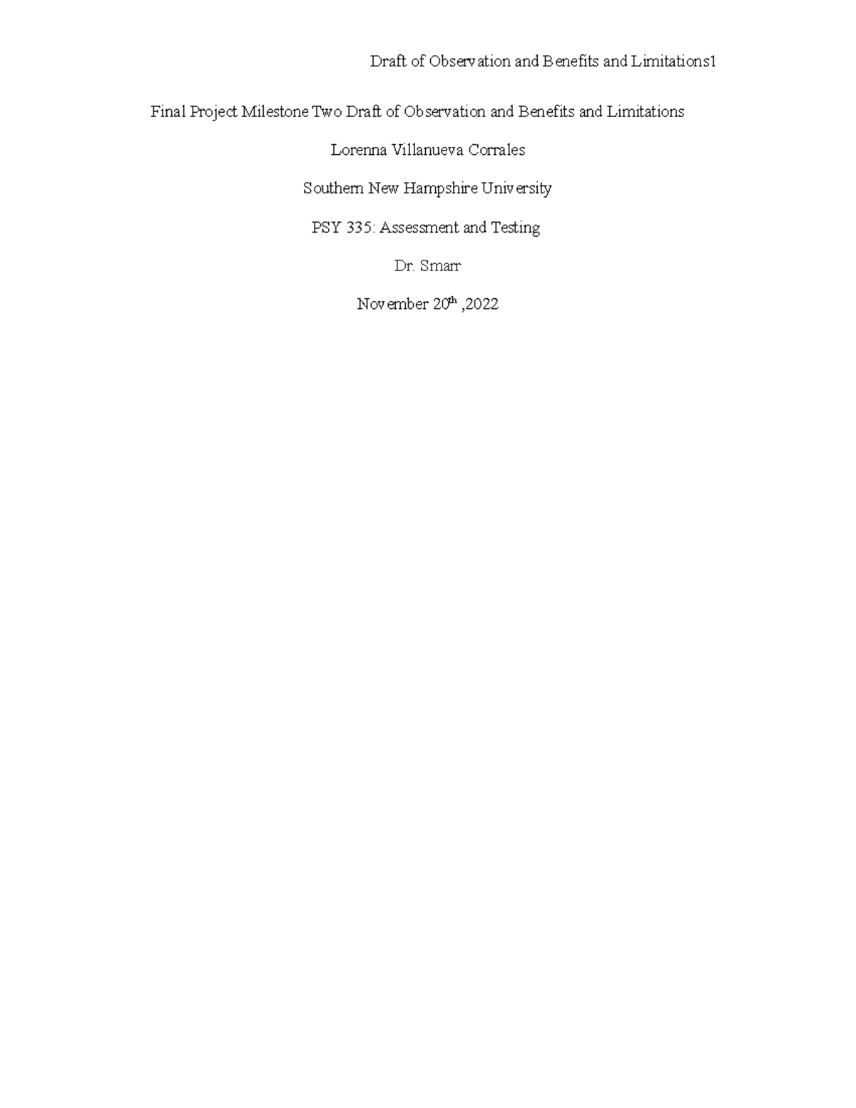 Final Project Milestone Two Draft of Observation and Benefits and ...