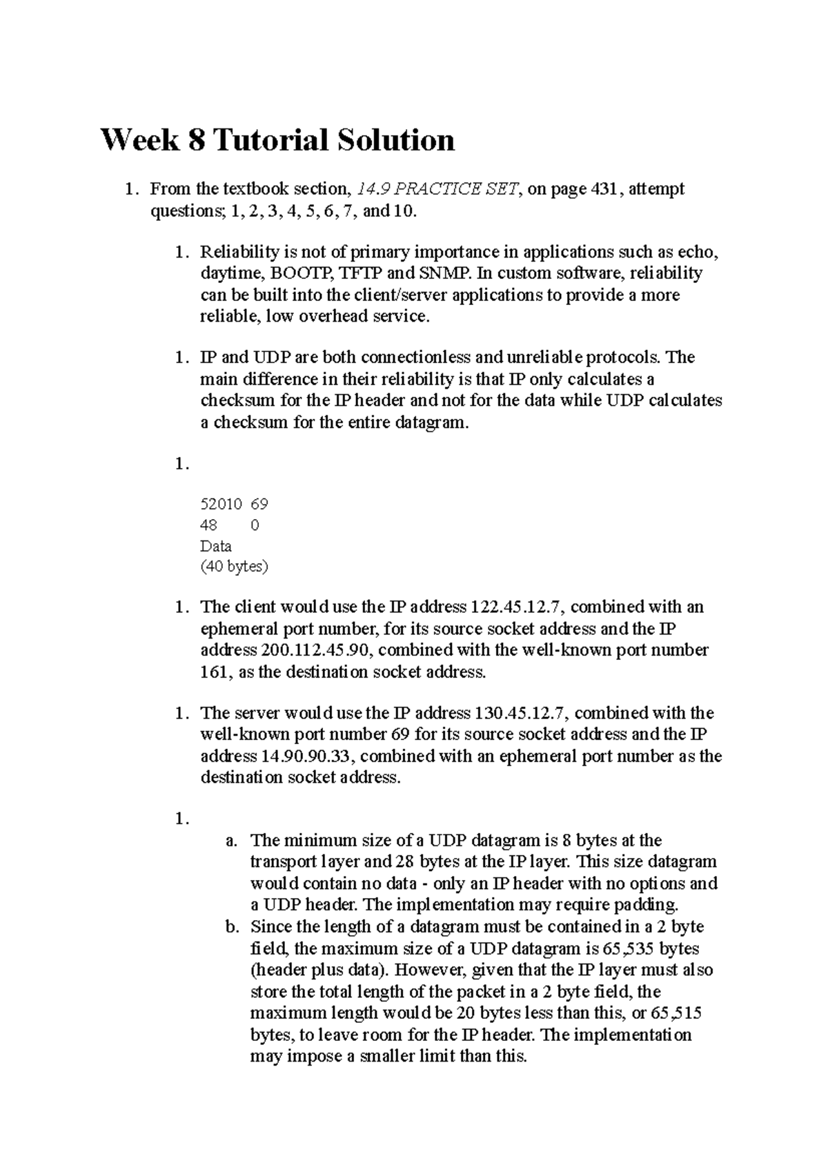 Week 2 Tutorial Solution Week 8 Tutorial Solution From The Textbook Section 14 Practice Set 0169