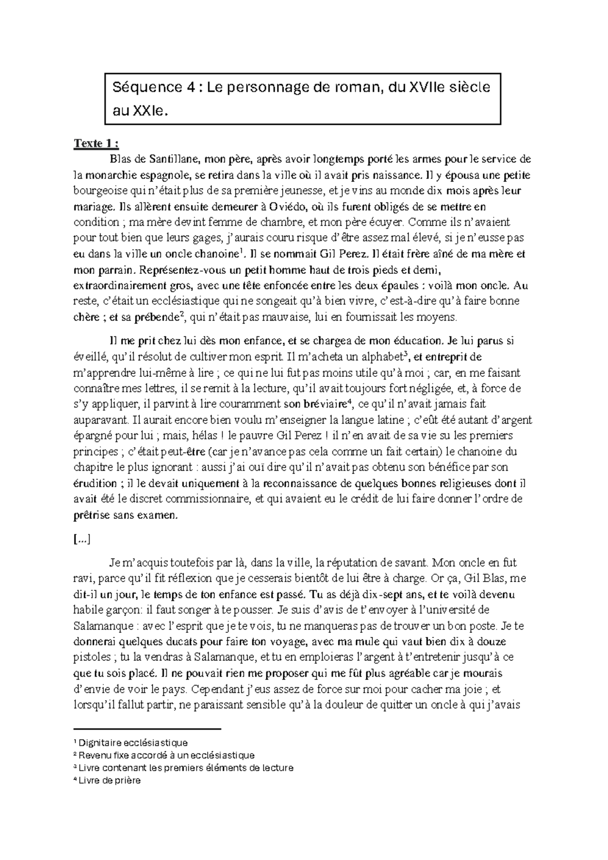 Séquence roman - Texte 1 : Blas de Santillane, mon père, après avoir ...