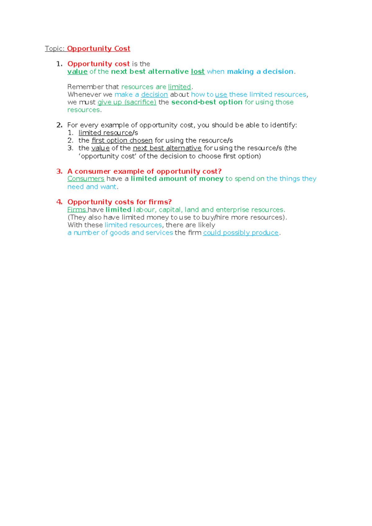 Opportunity Cost - Summary Introductory Microeconomics - Topic ...