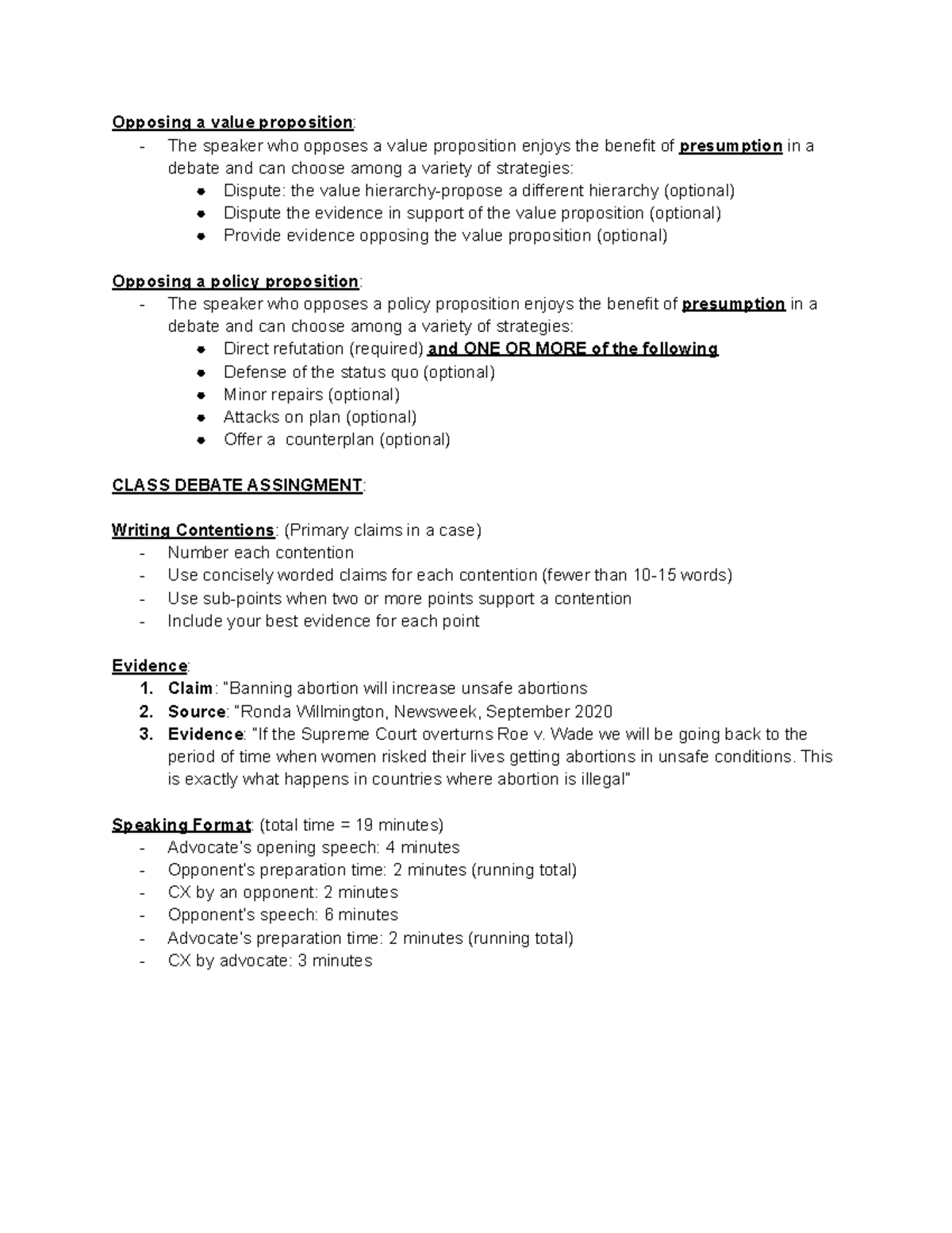 COM206 Ch. 6 Notes Class Debate Assignment - Opposing a value ...