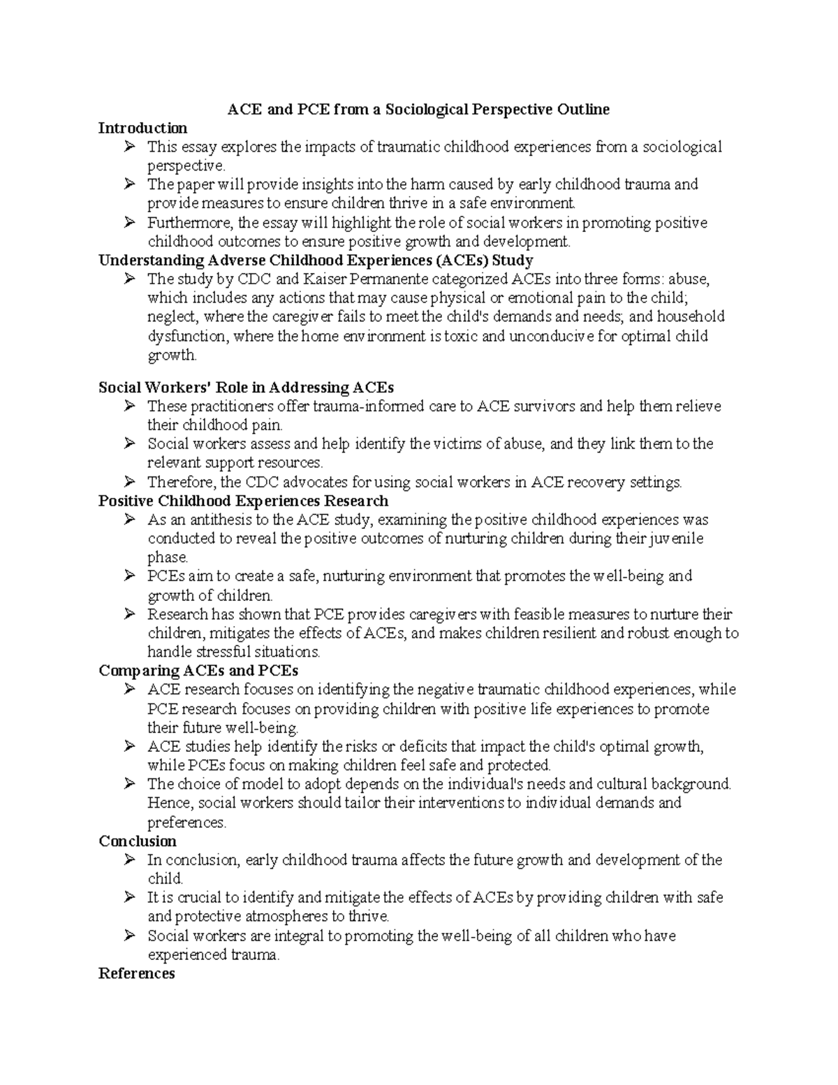 ACE Essay Outline - ACE and PCE from a Sociological Perspective Outline ...