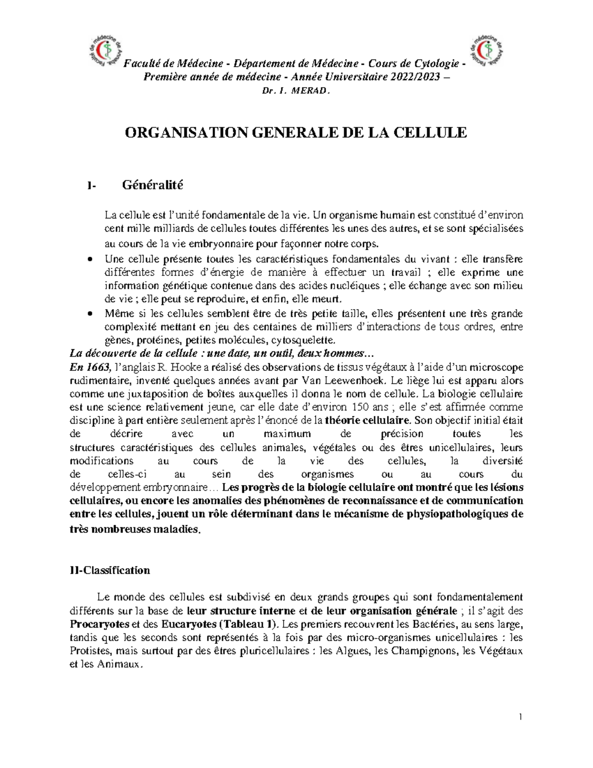 Cyto 1 2023 merad - cytologie - Faculté de Médecine - Département de ...