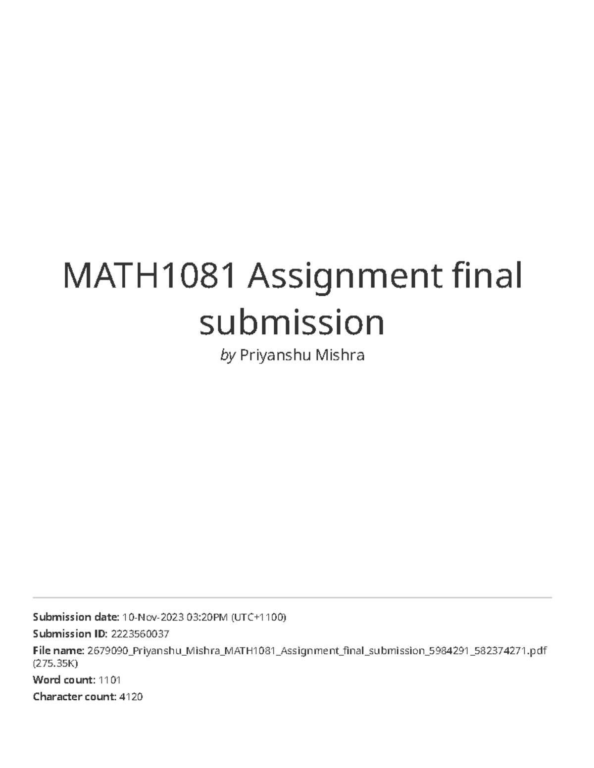 MATH1081 Assignment final submission - MATH1081 Assignment final submission by Priyanshu Mishra ...