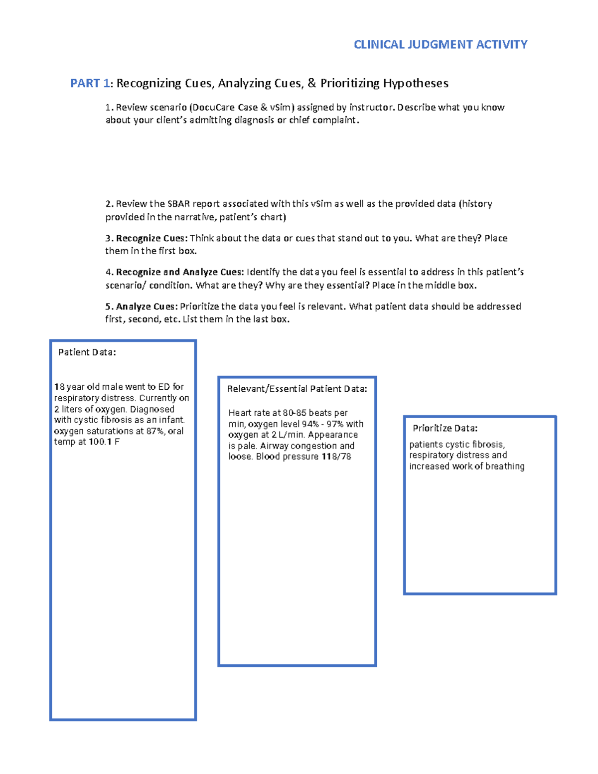 Pre-Sim Clinical Judgment Worksheet Finalized - CLINICAL JUDGMENT ...