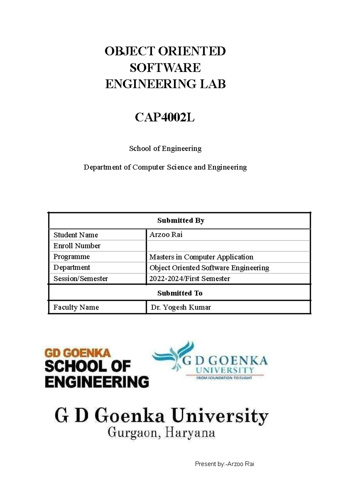 Abhishek Object Oriented Software Engineering LAB - OBJECT ORIENTED SOFTWARE ENGINEERING LAB ...