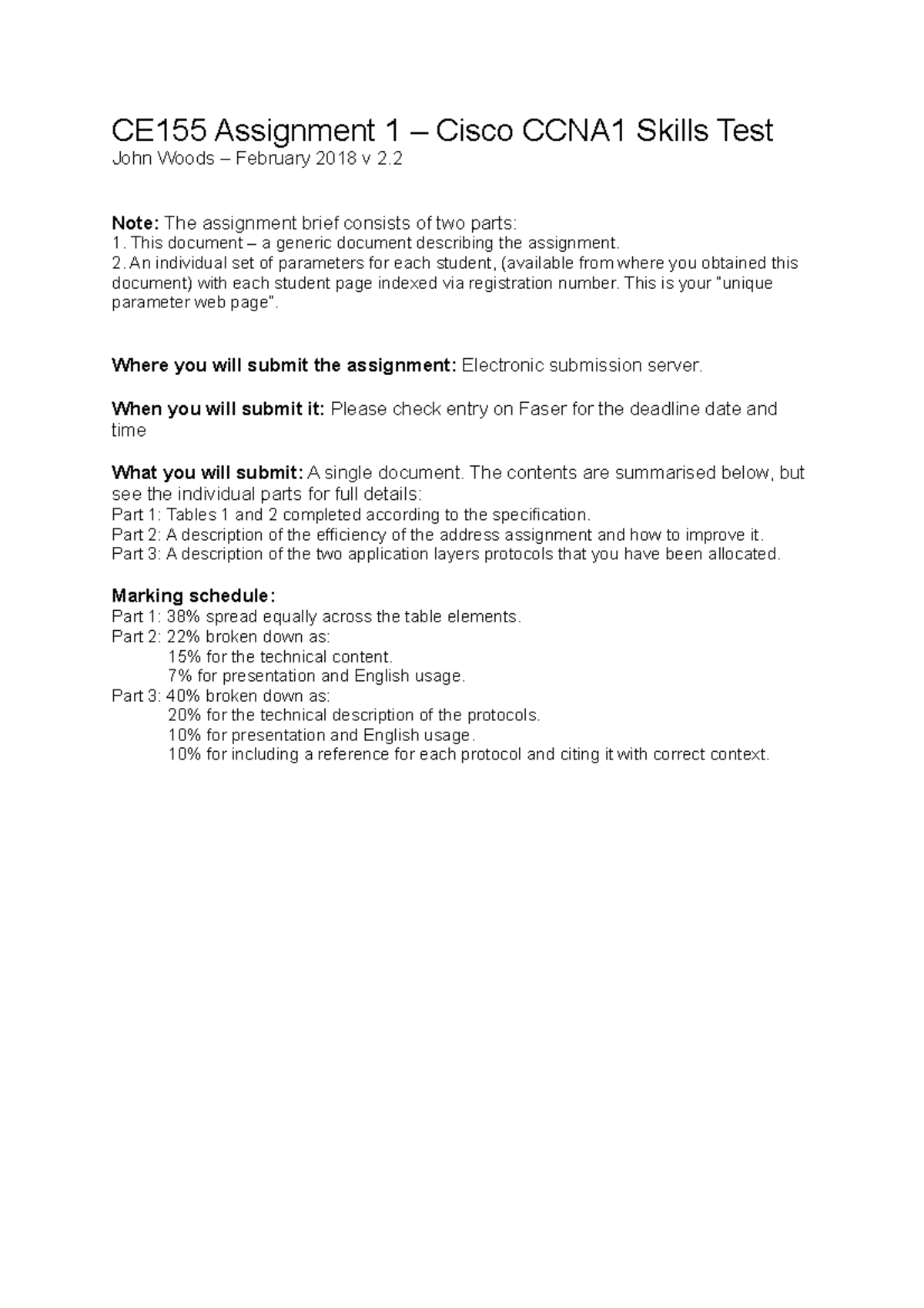 CE155 Networking Assignment - CE155 Assignment 1 – Cisco CCNA1 Skills ...