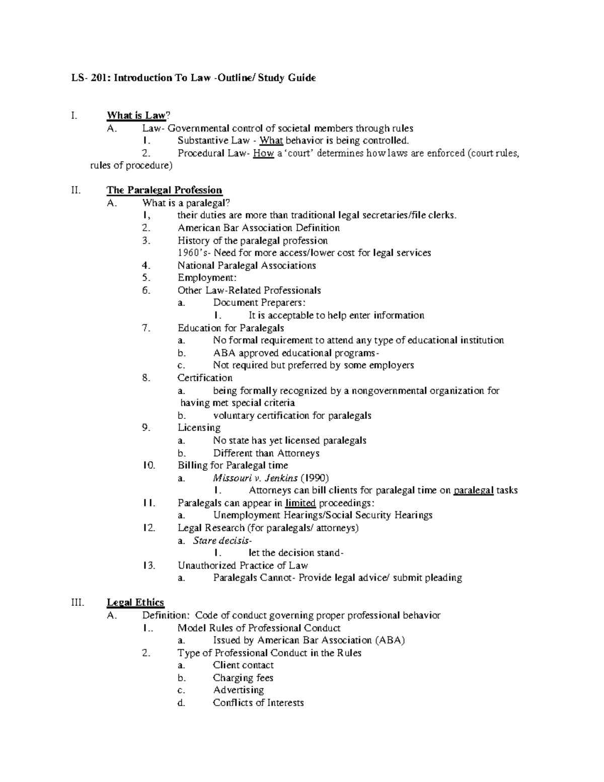 Intro to law study guide - midterm - LS- 201: Introduction To Law ...