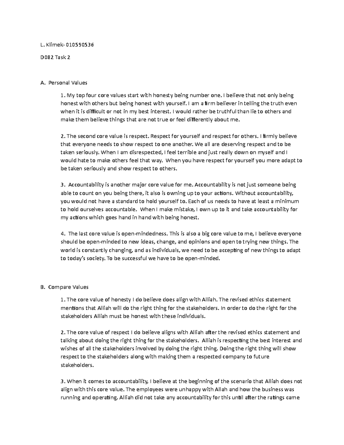 L. Klimek D082 Task 2 - D0082 no revisions - L. Klimek- 010590536 D082 ...