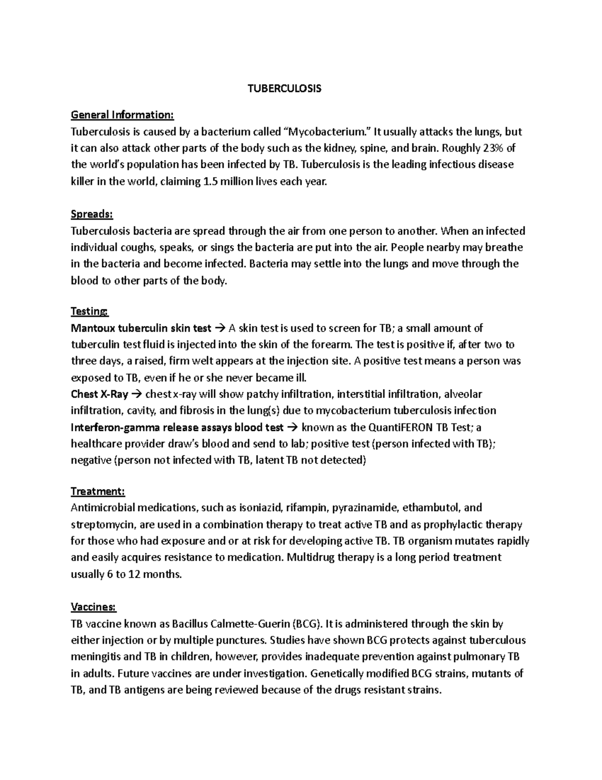 TB INFO - TB assignment group - TUBERCULOSIS General Information ...
