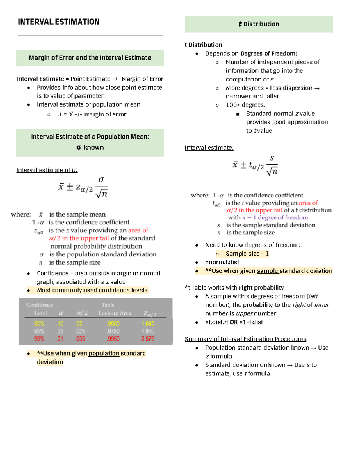 OPRE 3360 Chapter 8 Notes - INTERVAL ESTIMATION Margin of Error and the ...