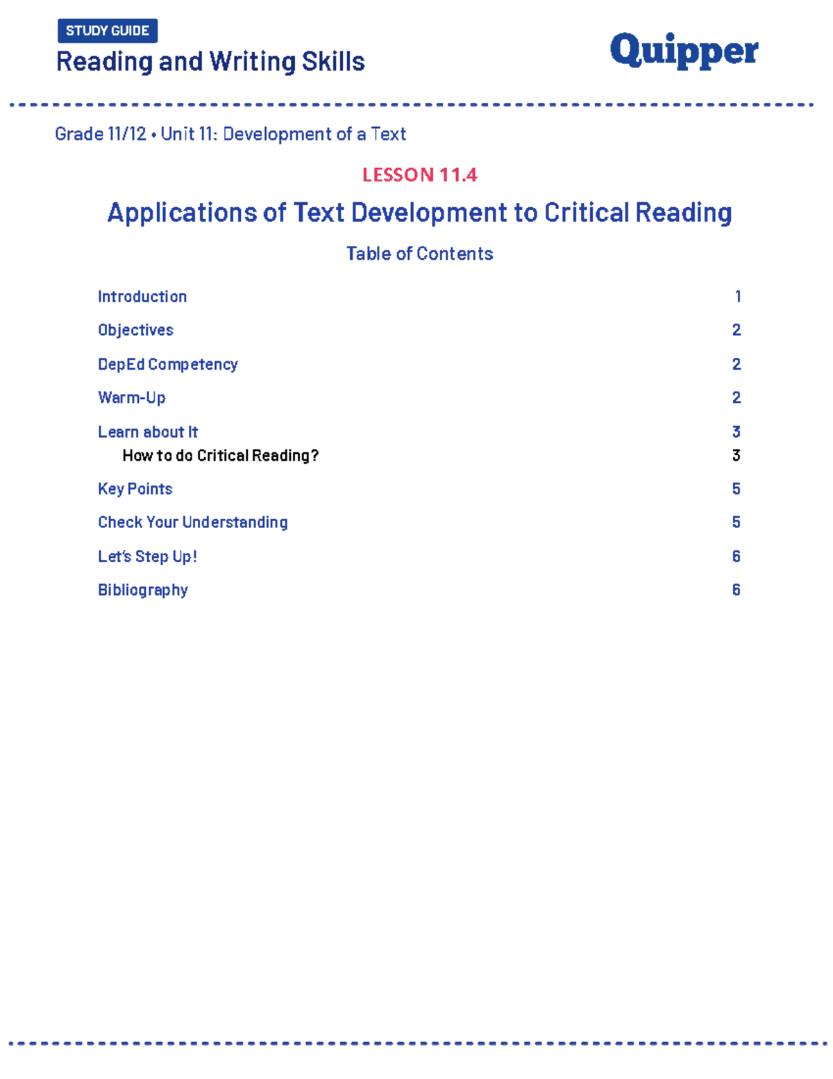 ME Eng RW 11 Q4 1104 SG Applications of Text Development to Critical Reading - Grade 11/12 ...