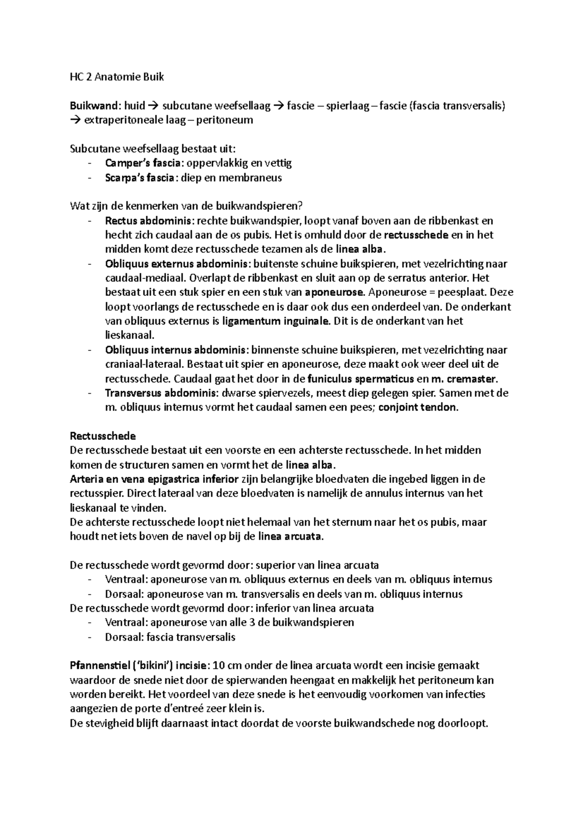 HC 2 Anatomie Buik - HC 2 Anatomie Buik Buikwand: huid subcutane ...