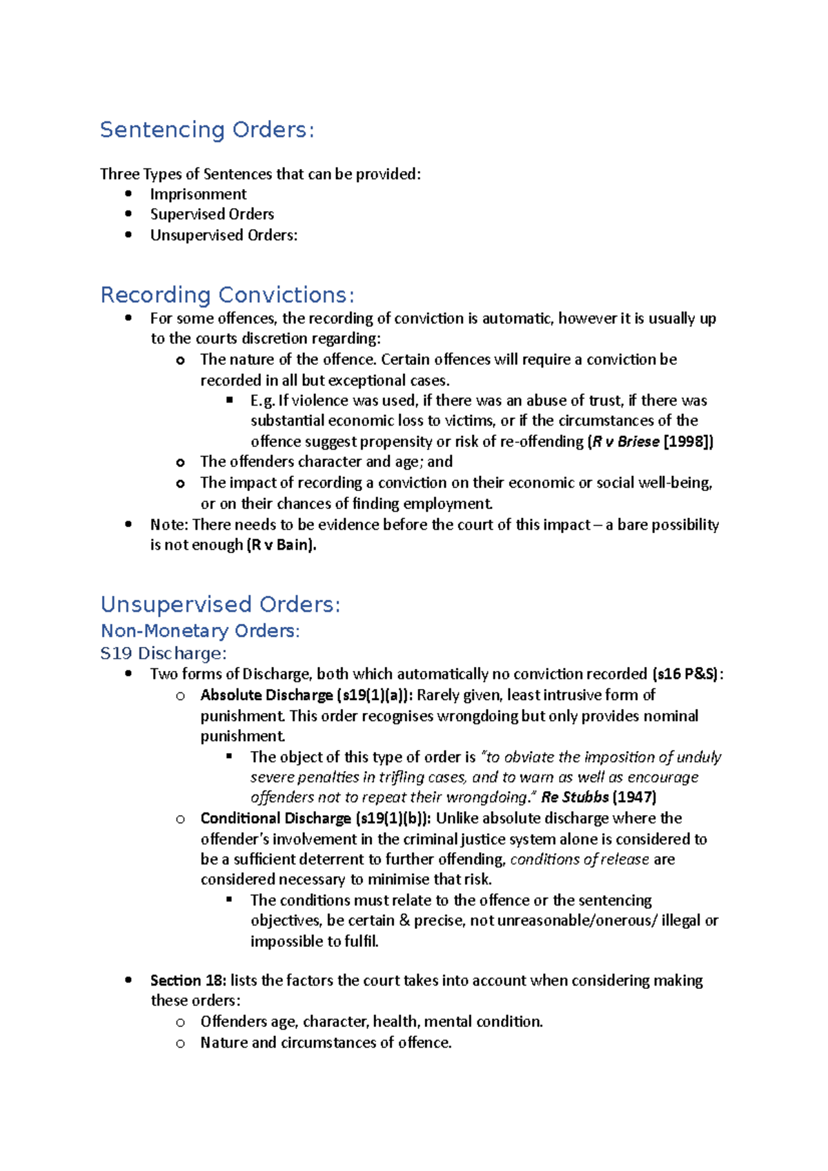 Sentencing Orders Notes - Sentencing Orders: Three Types of Sentences ...