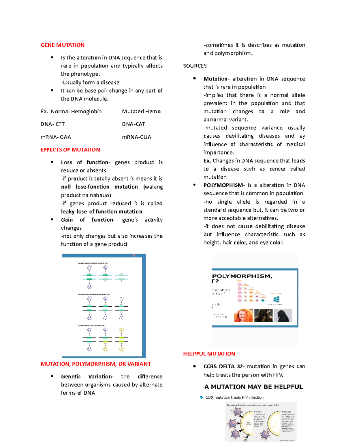 Cyto notes (genetic mutation) - GENE MUTATION Is the alteration in DNA ...