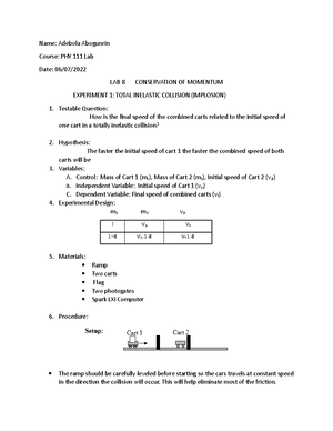 PHY LAB 4 - FULL LAB - Bethany Heater PHY-111- Lab Thursday 3:15pm-5 ...