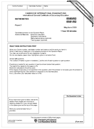0580 s03 ms 1+2+3+4 - exam guide and practice (IG math) - Notes Mark ...