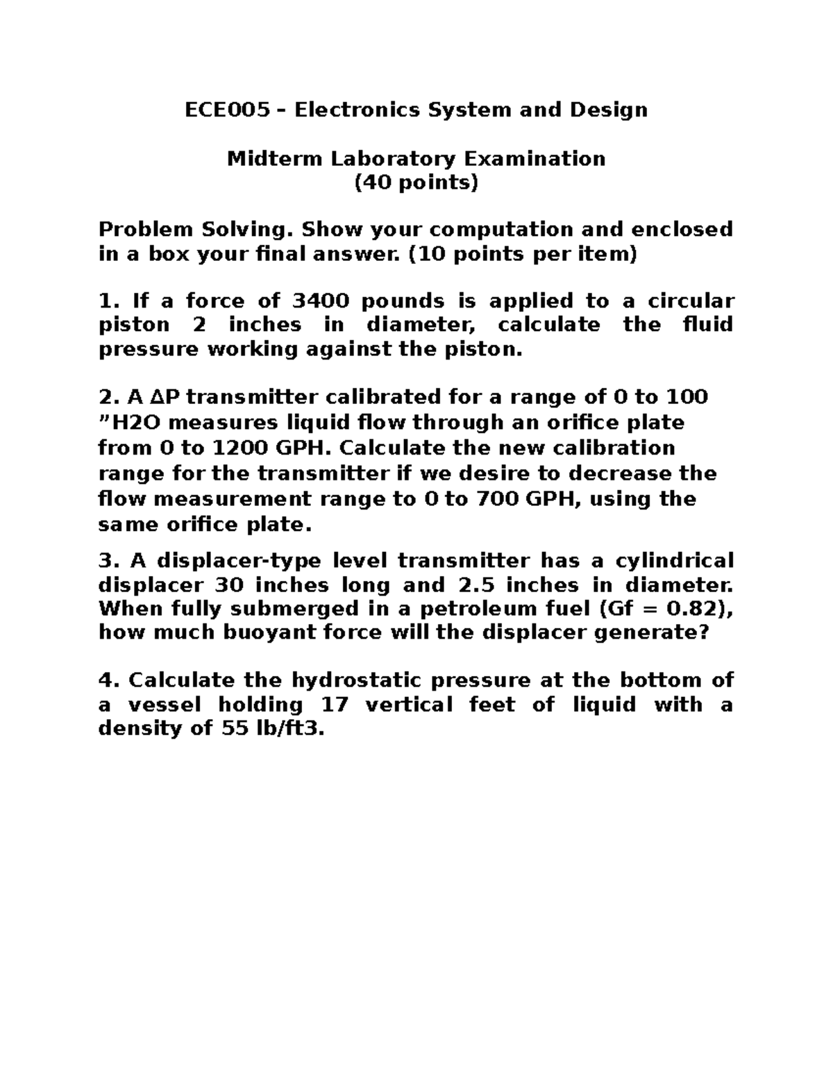 ECE005 Midterm Lab Exam - ECE005 – Electronics System and Design Midterm Laboratory Examination ...