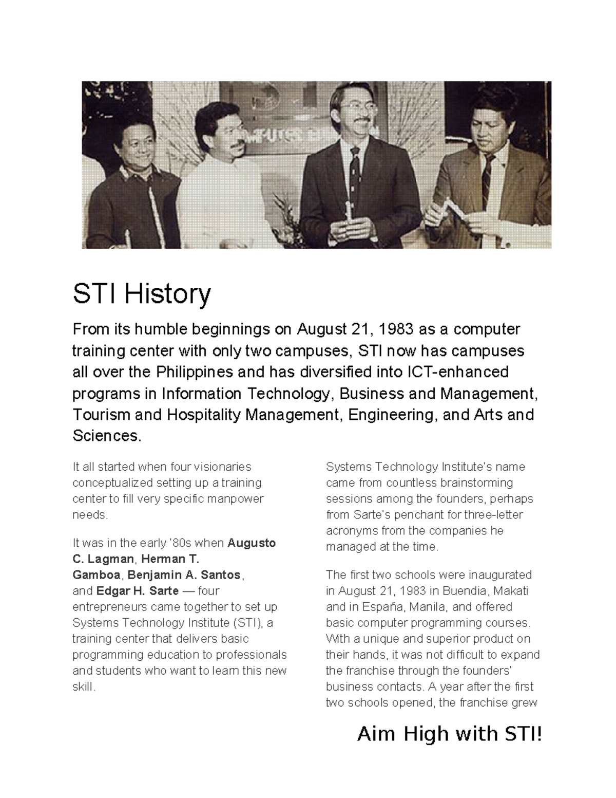 Computer Productivity Tools 2LE - STI History From its humble ...