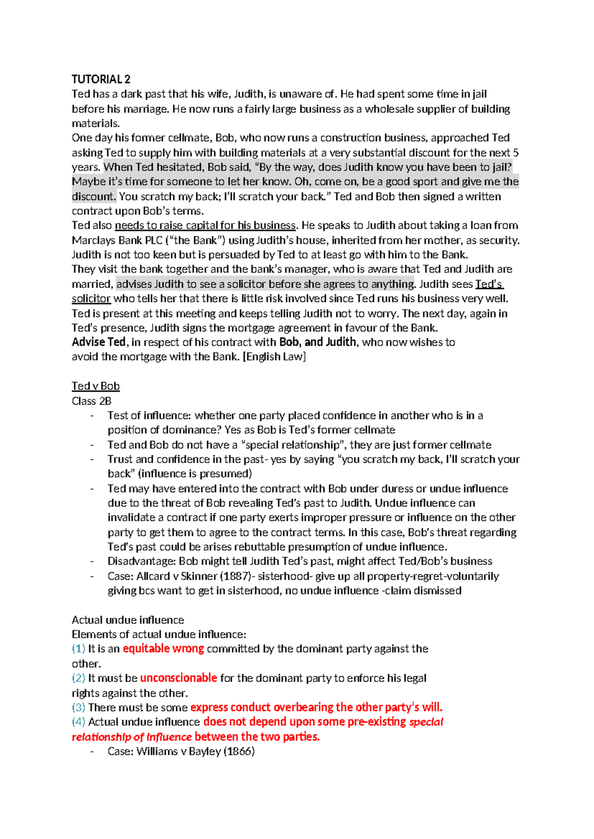 Contract- Tutorial 2 - TUTORIAL 2 Ted has a dark past that his wife ...