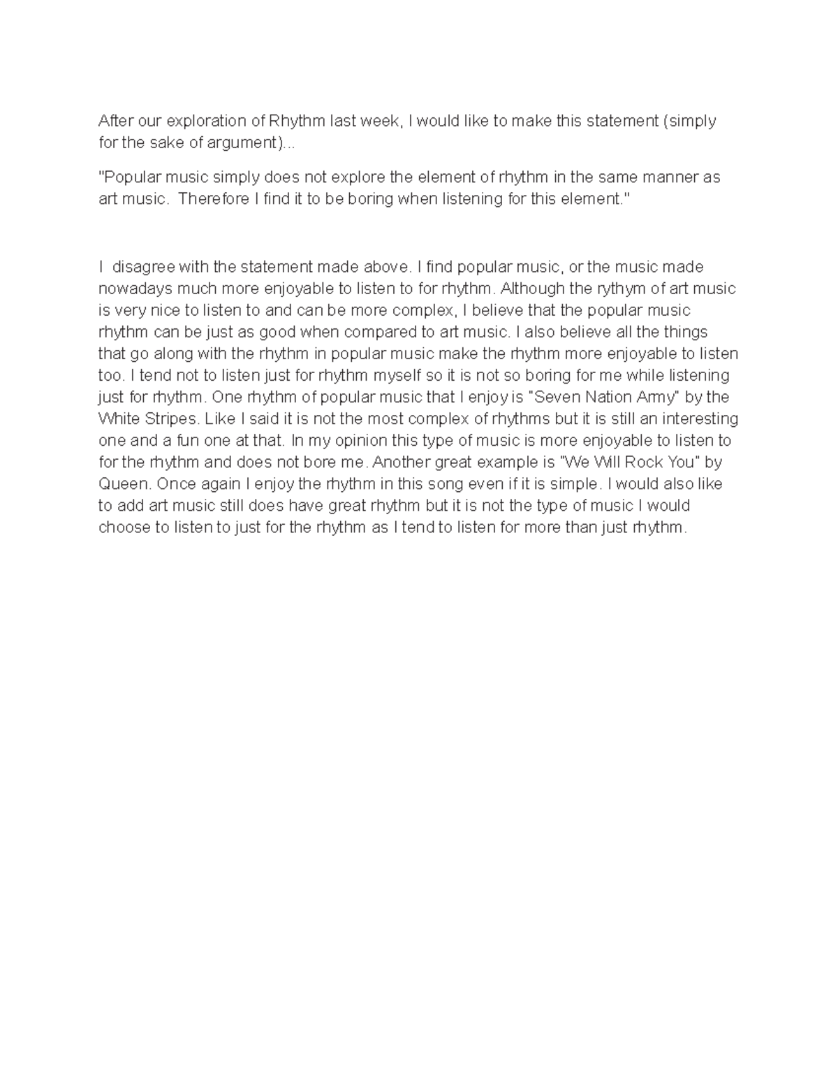 Module 02, Part 01 Discussion Board on Rhythm - After our exploration ...