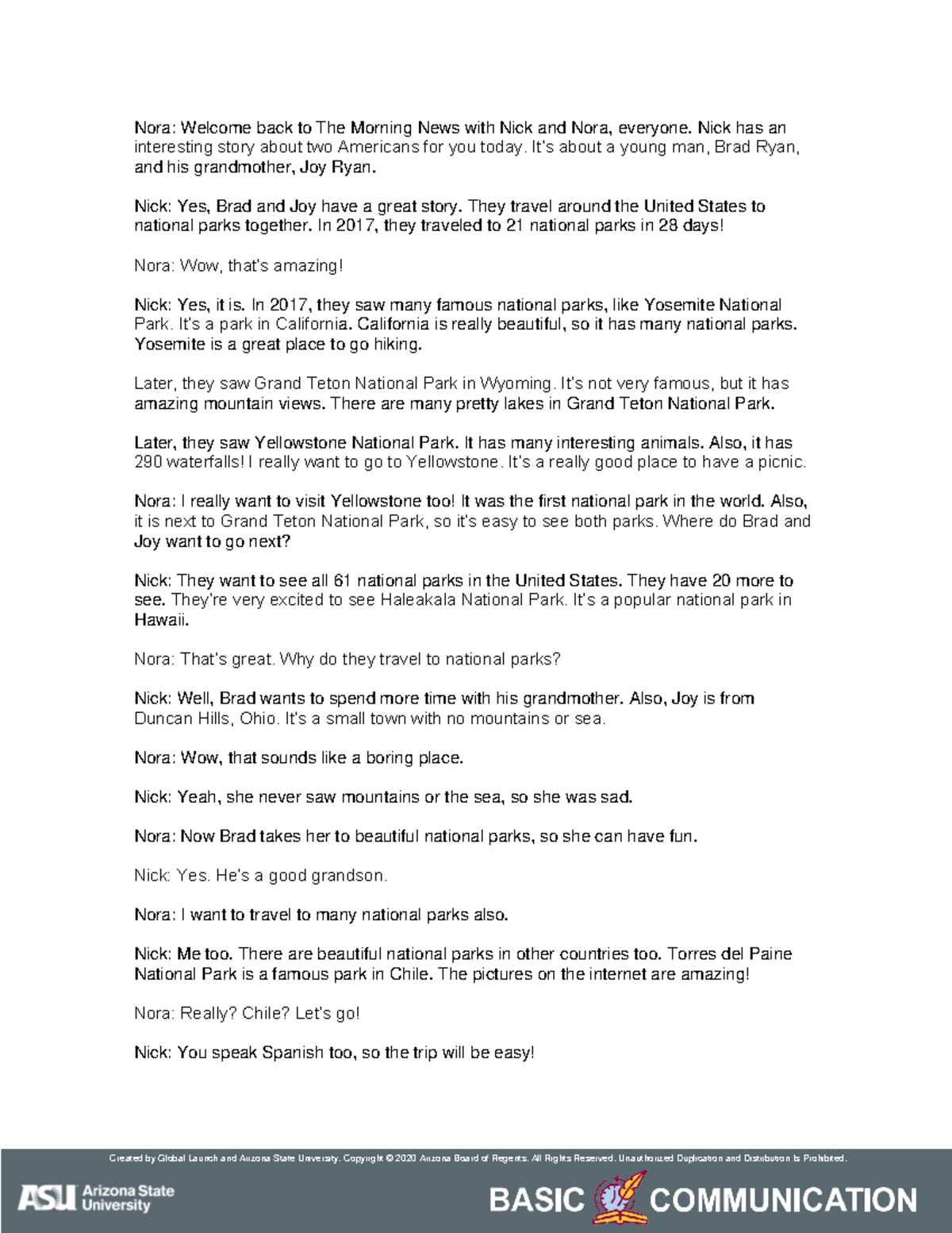 Tourism Listening Script - Created by Global Launch and Arizona State ...