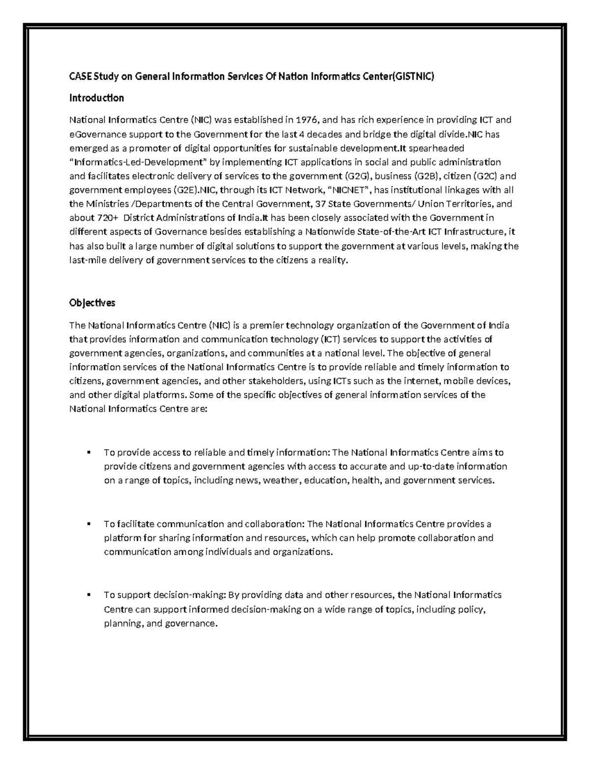 CASE Study on General Information Services Of Nation Informatics Center ...