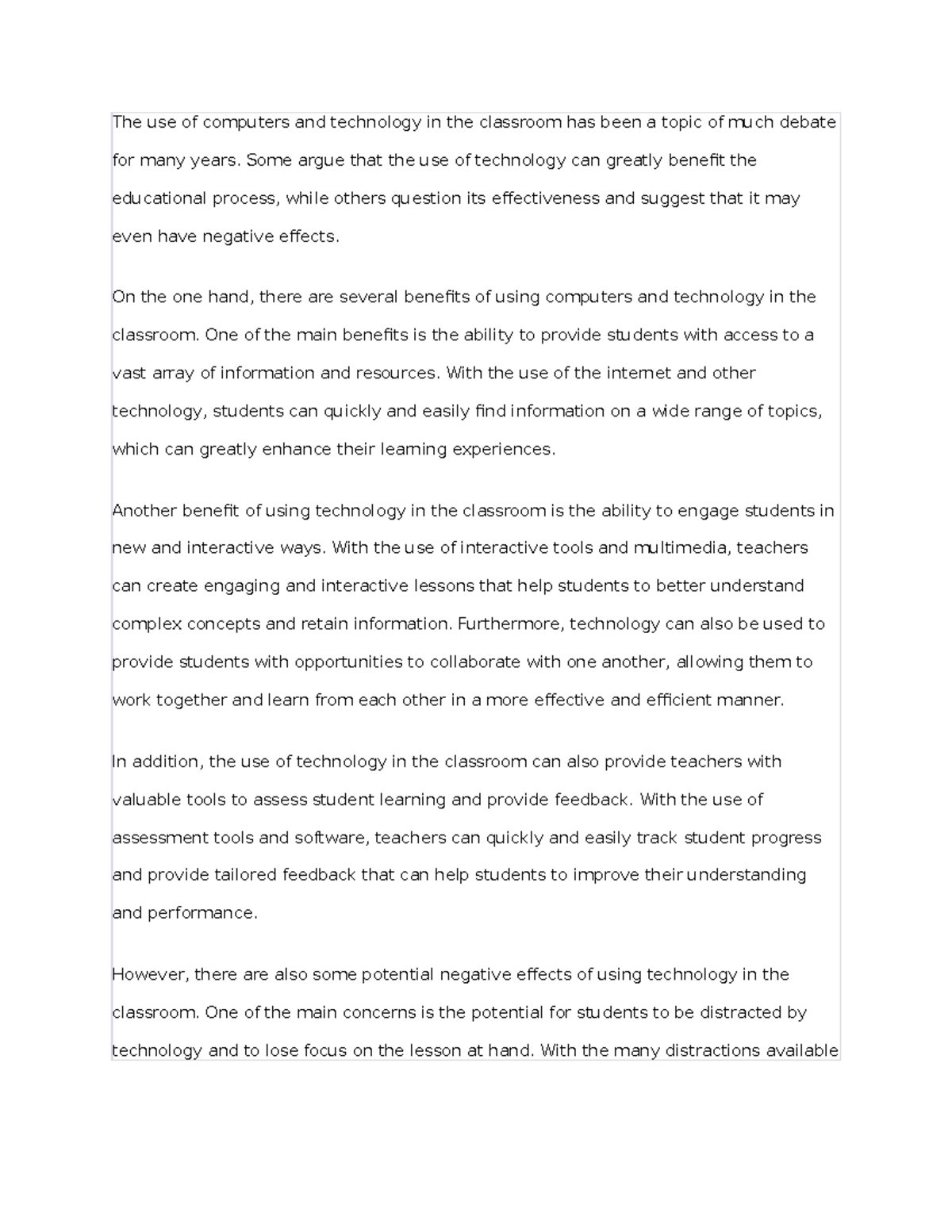 The use of computers and technology in the classroom has been a topic ...