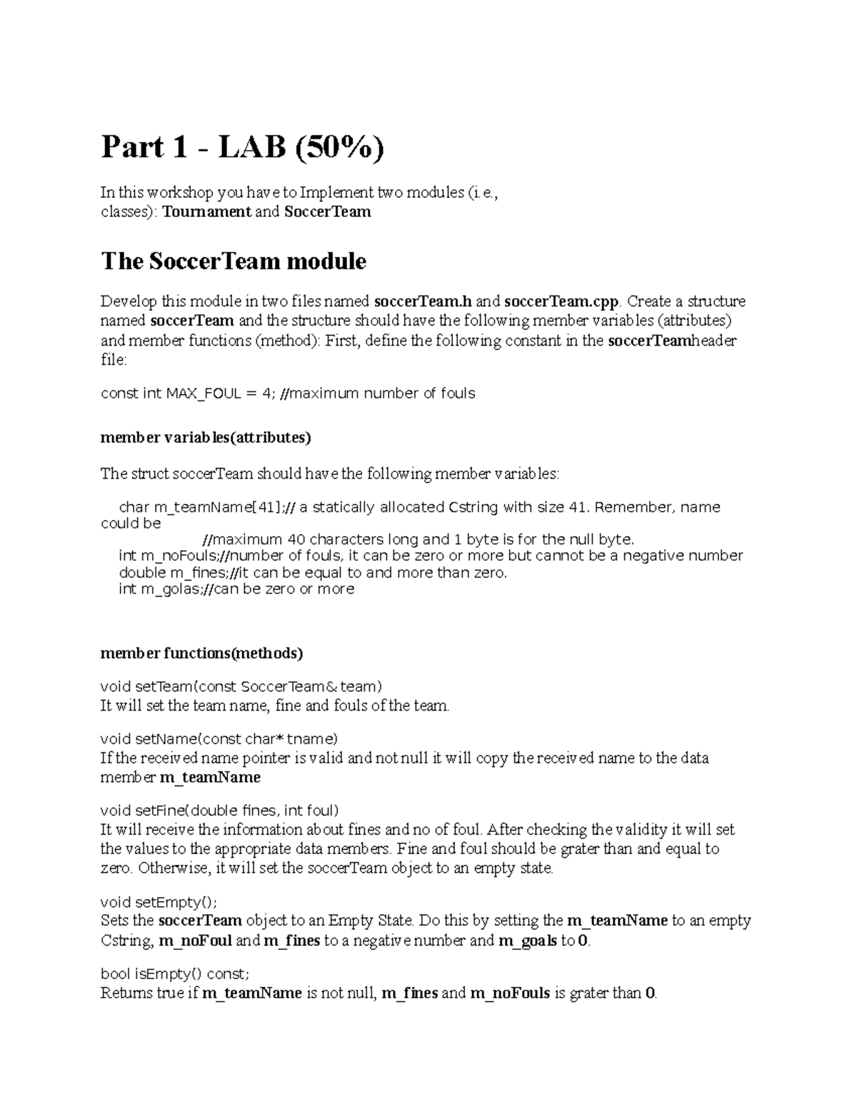 Oop244 ws04 - This is the instruction for the lab. - Part 1 - LAB (50%) In this workshop you ...
