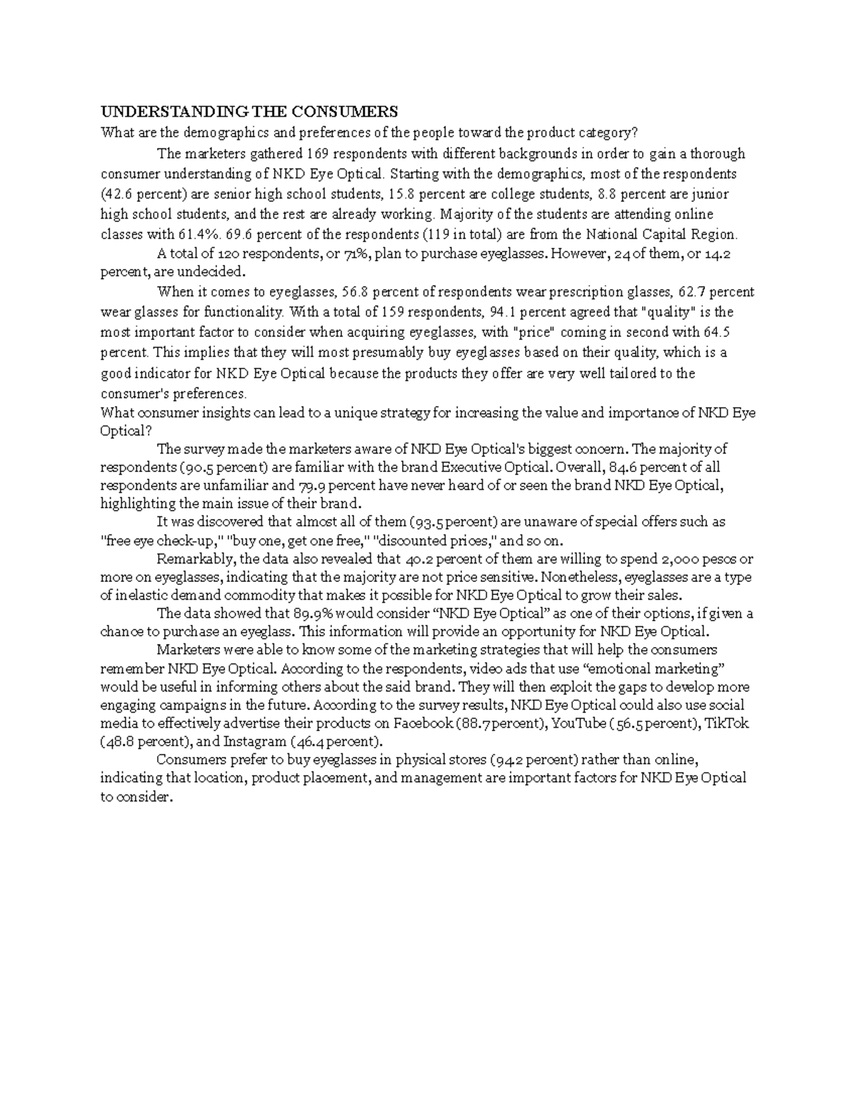 Team Eye Witness Marketing Insights - UNDERSTANDING THE CONSUMERS What ...