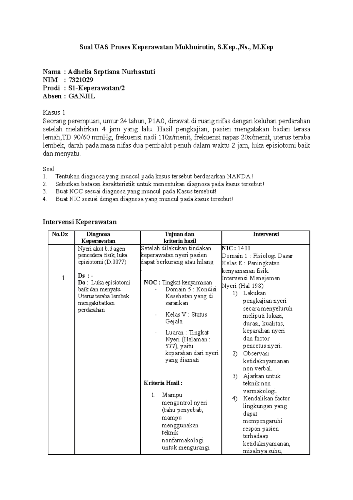 [ Contoh Kasus] Soal UAS Proses Keperawatan - Soal UAS Proses ...