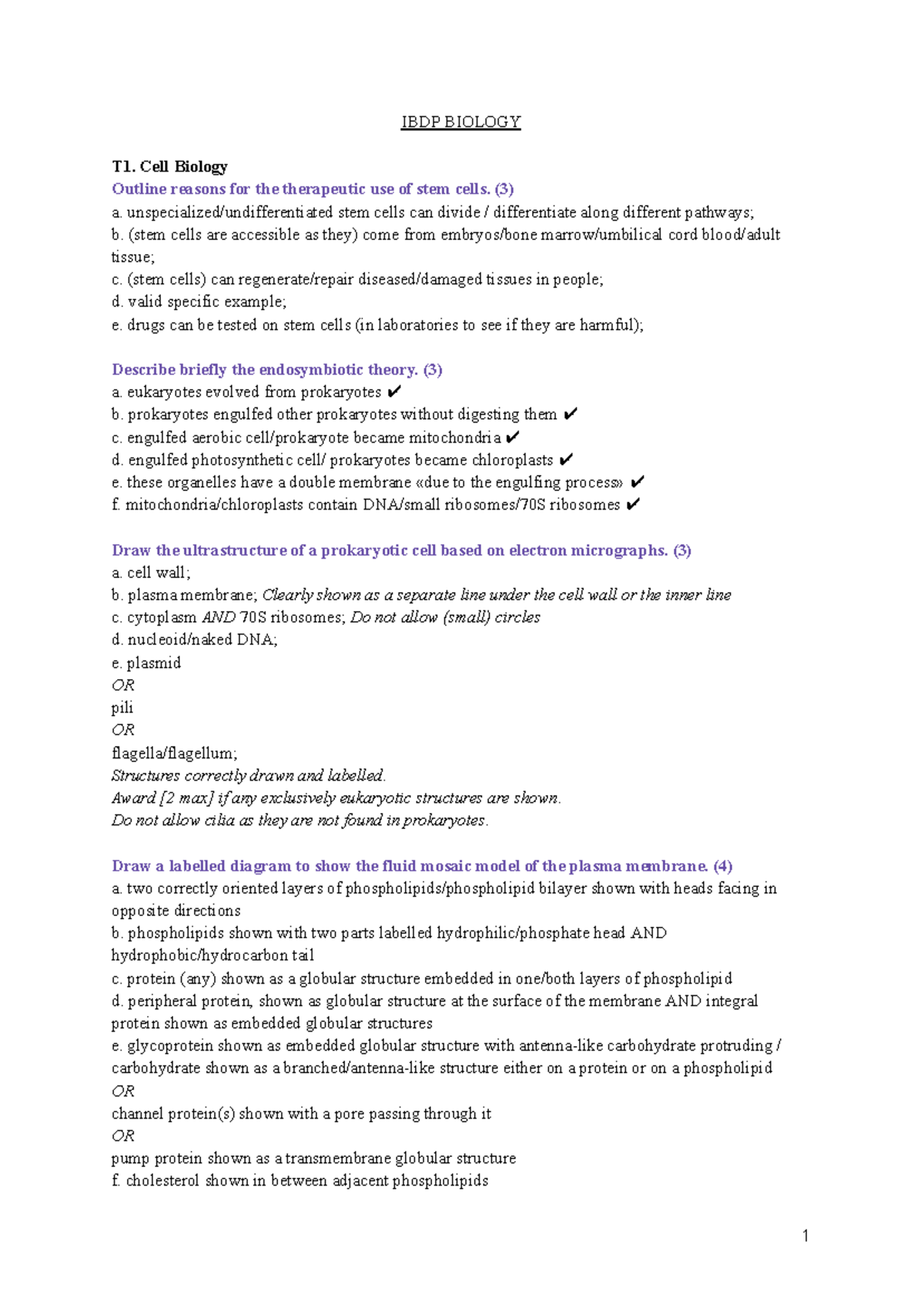 IBDP Biology - qref - IBDP BIOLOGY T1. Cell Biology Outline reasons for ...