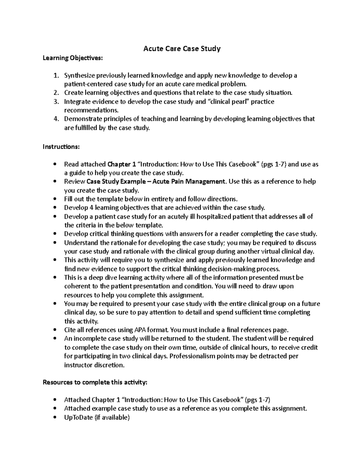 Acute Care Case Study - Directions - Acute Care Case Study Learning ...