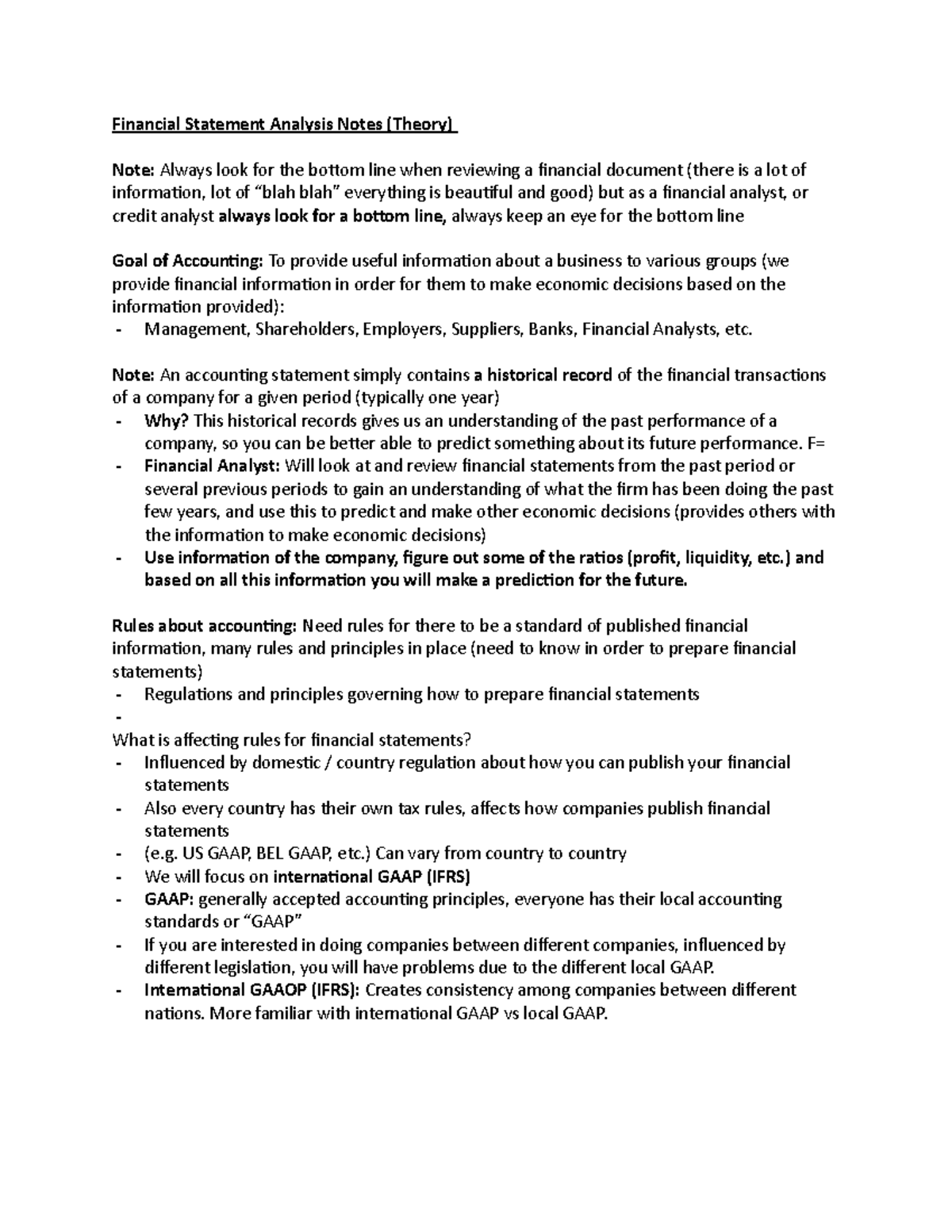 Financial Statement Analysis Notes (final) - Financial Statement ...