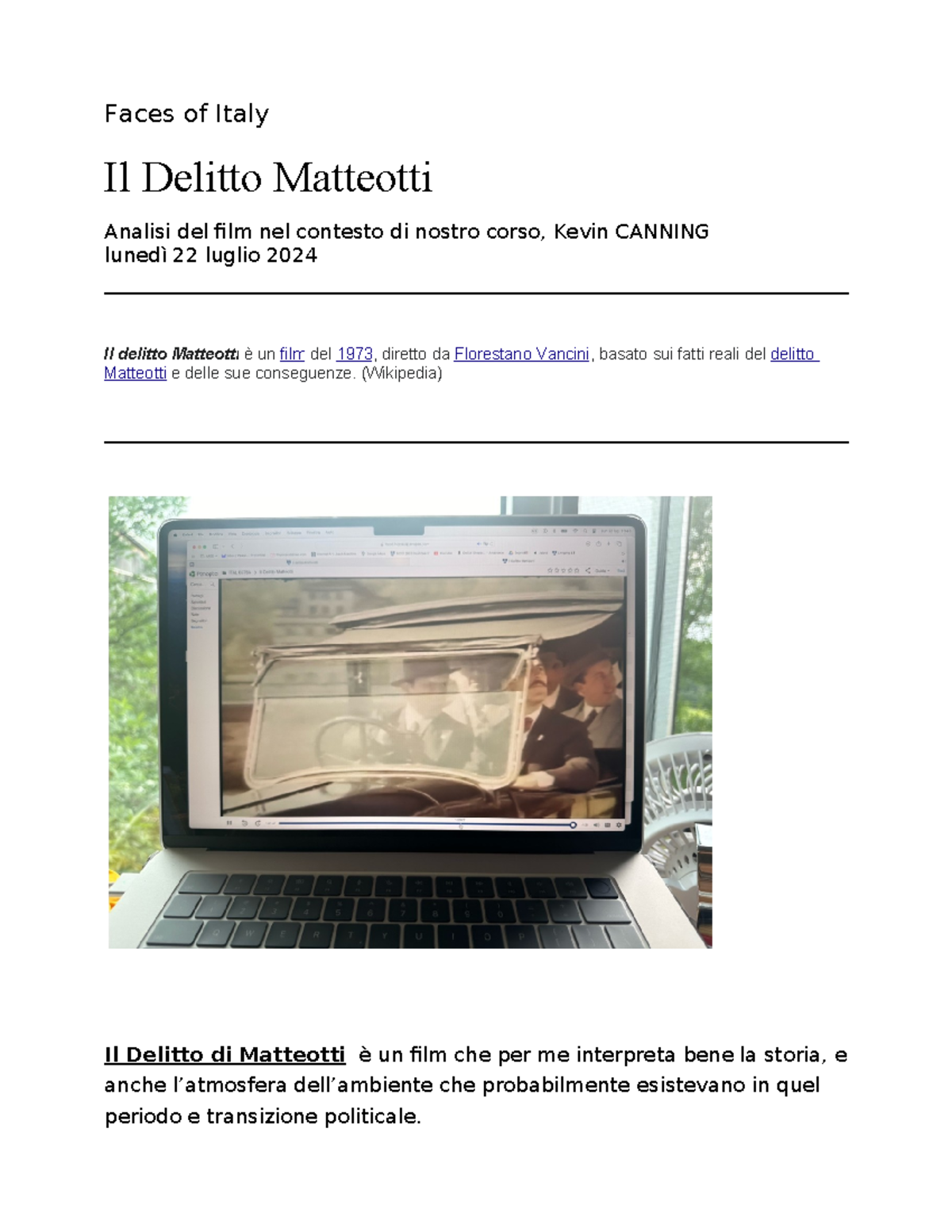 Canning-il Delitto Matteotti, analisi di Kevin Canning - Faces of Italy ...