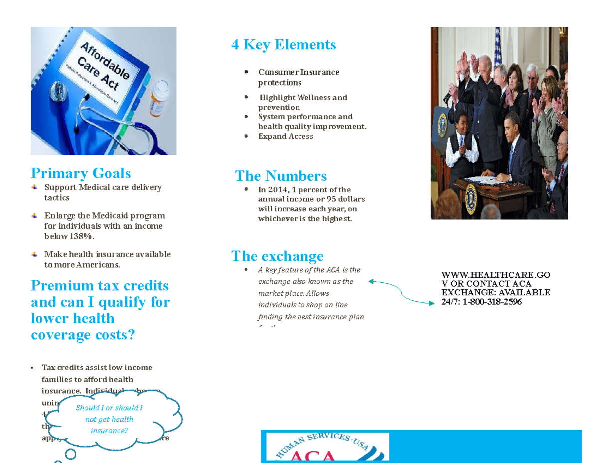 Origination of the ACA - Primary Goals Support Medical care delivery ...