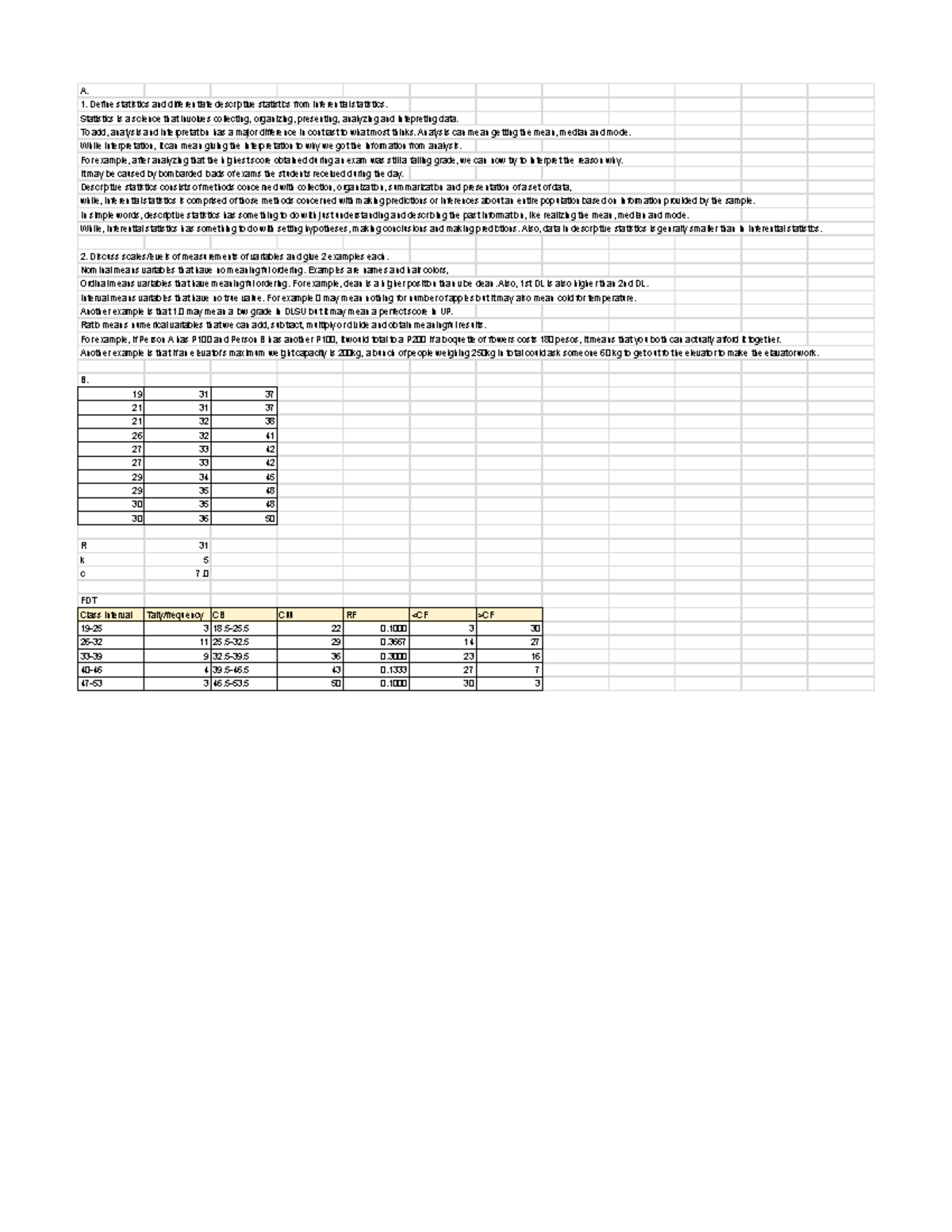 Async 1 - Sheet 1 - Summary Mathematics - A. Define statistics and ...