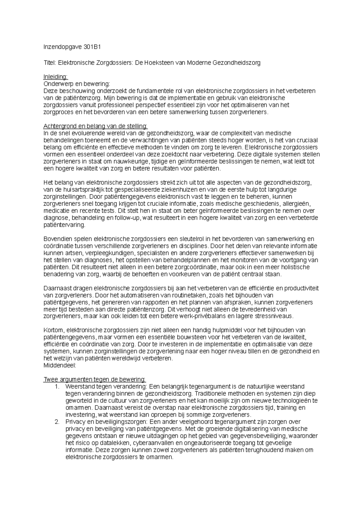 Inzendopgave 301B1 - Verplichte opgave voor de module ICT, cijfer: 19/ ...